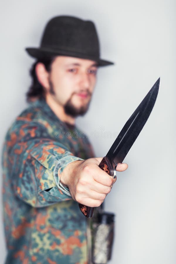 Knife in a hunter s hand stock image. Image of male, young - 36320055