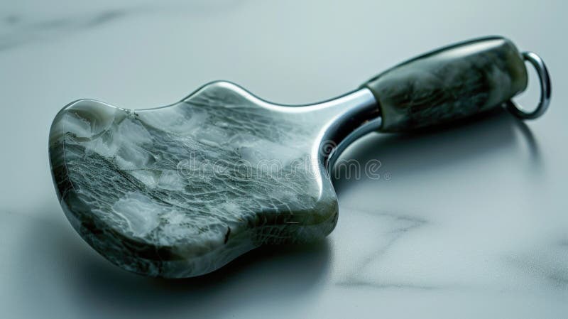 A Knife with a Marble Handle Placed on a Table, Great for Decorative or ...