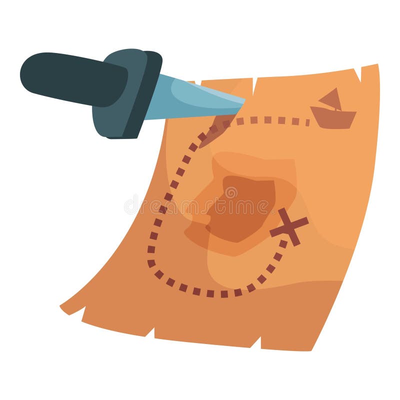 Knife Pointing at X Marks the Spot on Treasure Map Stock Illustration ...