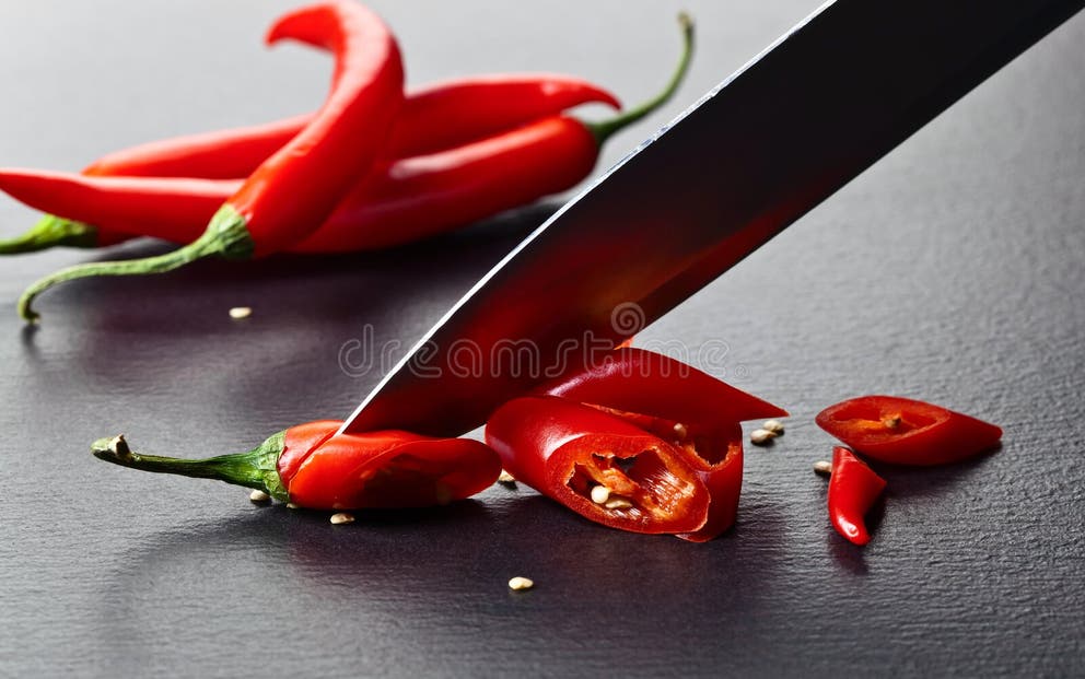 Knife and Red Chilli Pepper Stock Photo - Image of healthy, knife: 98972500