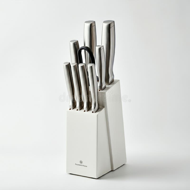 Knife Set with Sleek Stainless Steel Handles in a White Rectangular ...