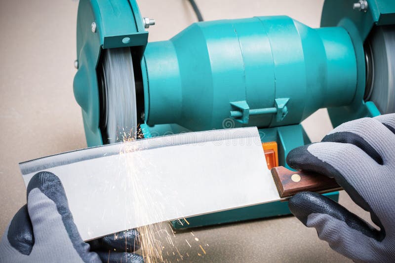 Man Sharpening the Big Knife Stock Image - Image of industry, sparks ...