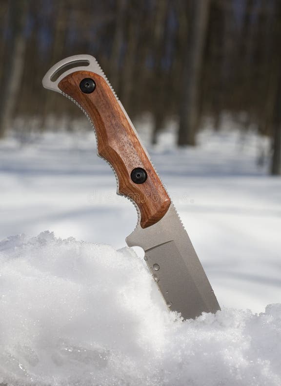 Knife in the snow stock photo. Image of woods, wood, snow - 13065566