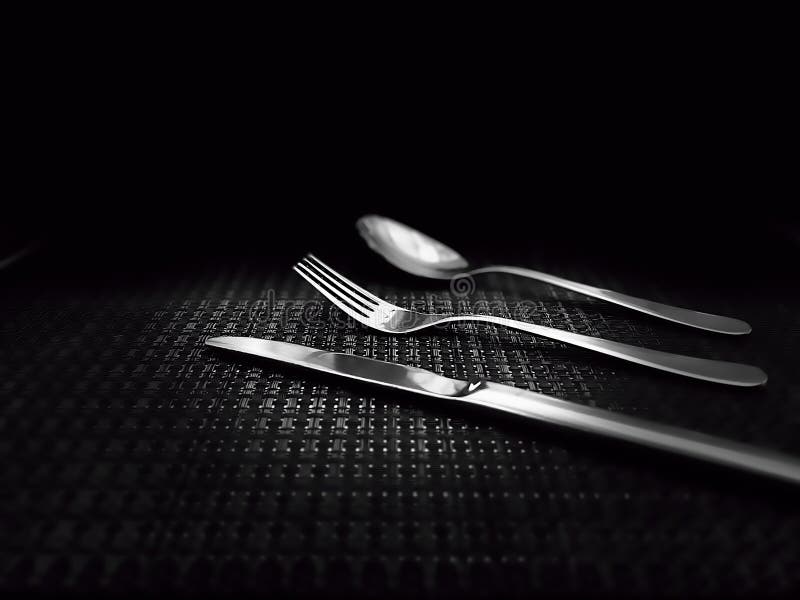 Knife, Spoon, Fork Set on the Dining Table Stock Image - Image of white ...
