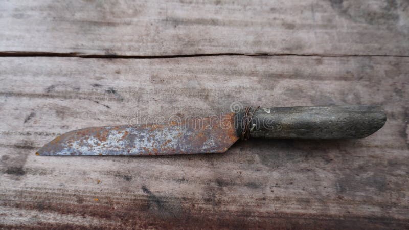 Knife with Wooden Handle, Dull Rusty and Dirty Stock Image - Image of ...