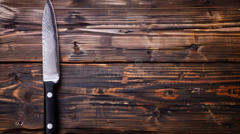 A Knife on a Wooden Table with the Handle Facing Up, AI Stock Photo ...