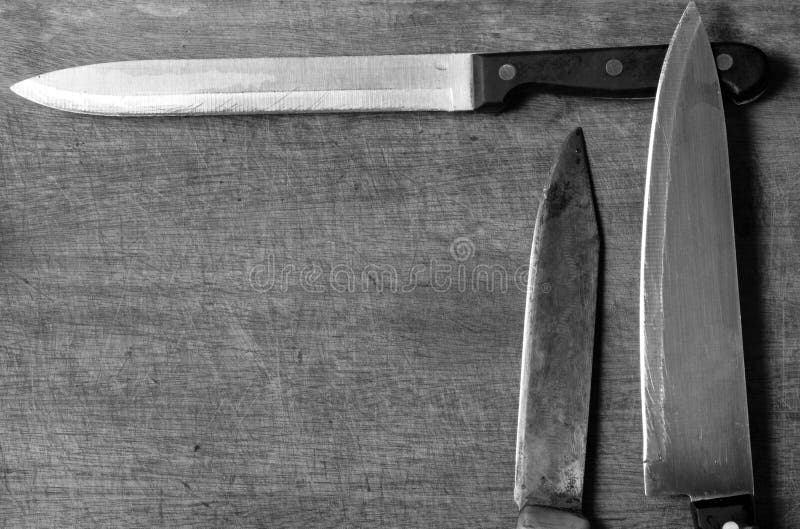 Knifes on Rustic Kitchen Table with Copy Space Stock Image - Image of ...
