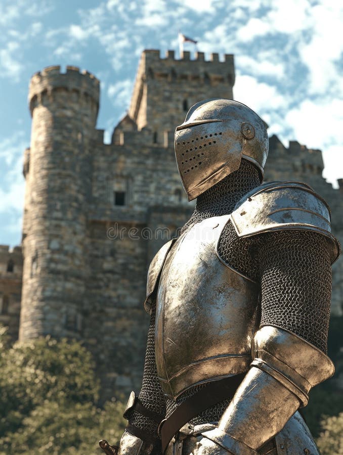 Knight in Armor before Castle Stock Image - Image of history, crusade ...