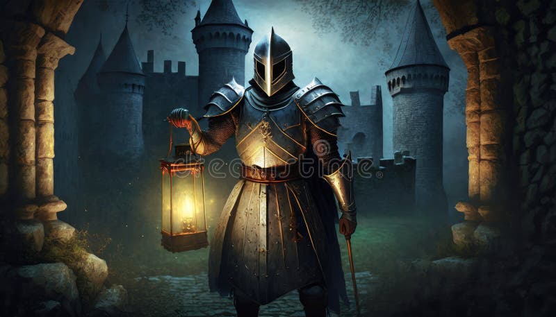 Knight in Armor with Lantern Stock Illustration - Illustration of ...