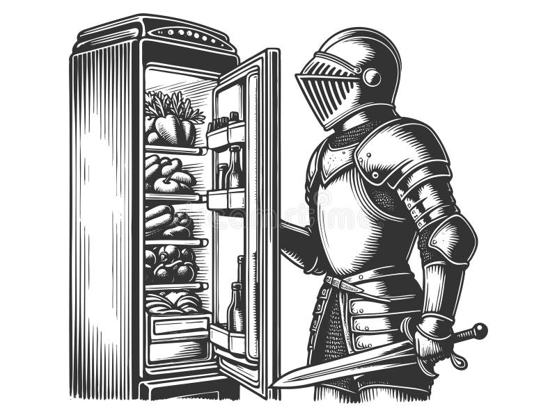 Knight in Armor Opening Refrigerator Vector Stock Illustration ...