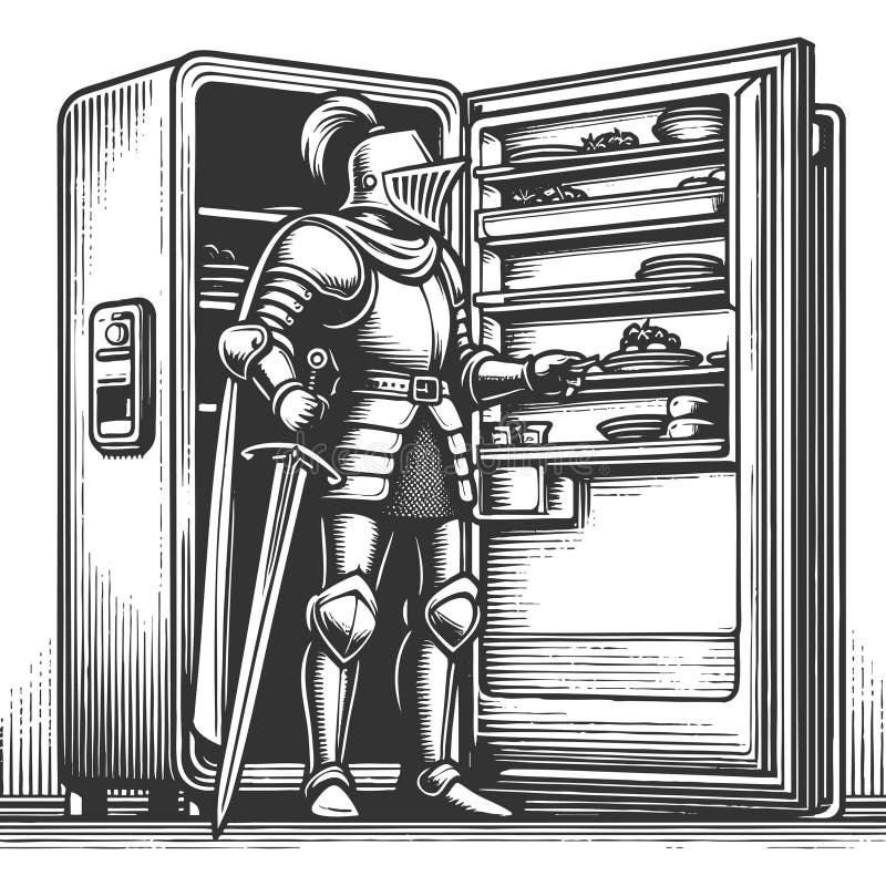 Knight in Armor Opening Refrigerator Vector Stock Illustration ...