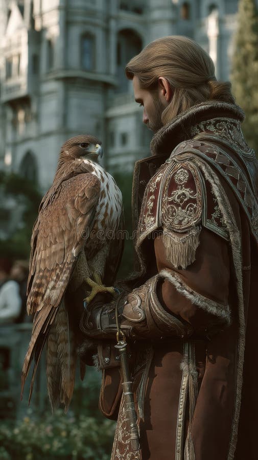 Medieval falconer BW stock vector. Illustration of knight - 246510124