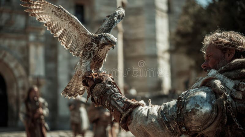 Medieval falconer BW stock vector. Illustration of knight - 246510124