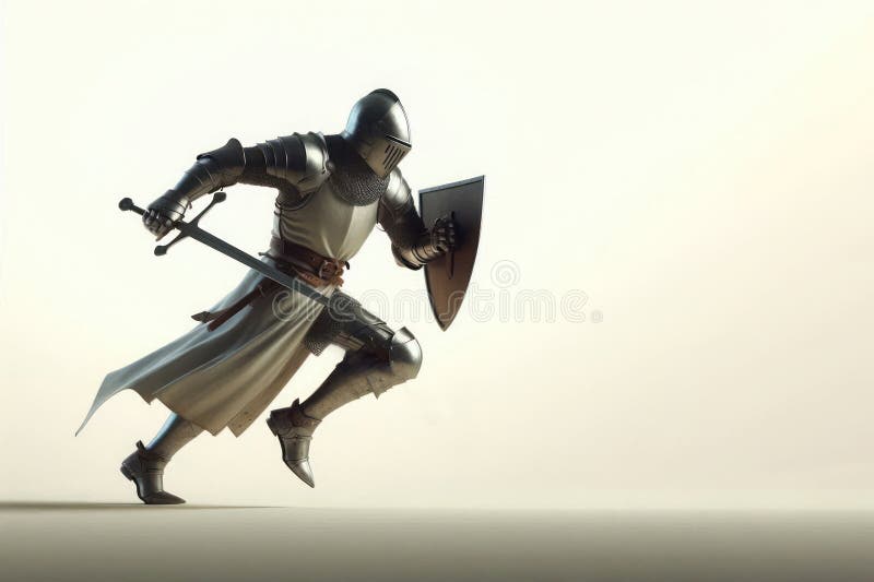 A Knight in Armor Running To Attack. Space for Text. Stock Photo ...