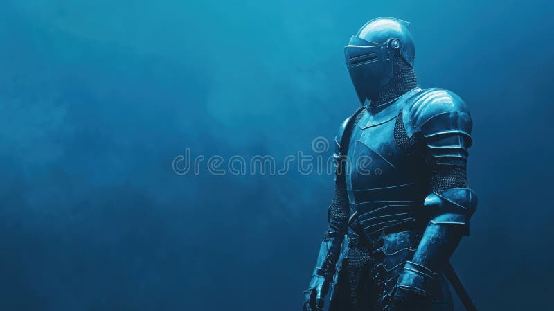 Knight in Armor, Standing in Blue Mist, Dramatic Lighting, Medieval ...