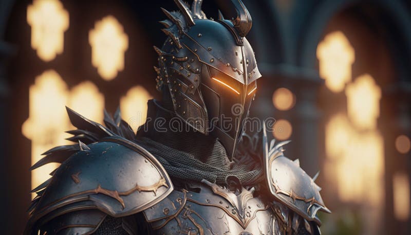 A Knight in Armor Standing in Front of a Building with Windows. Stock ...