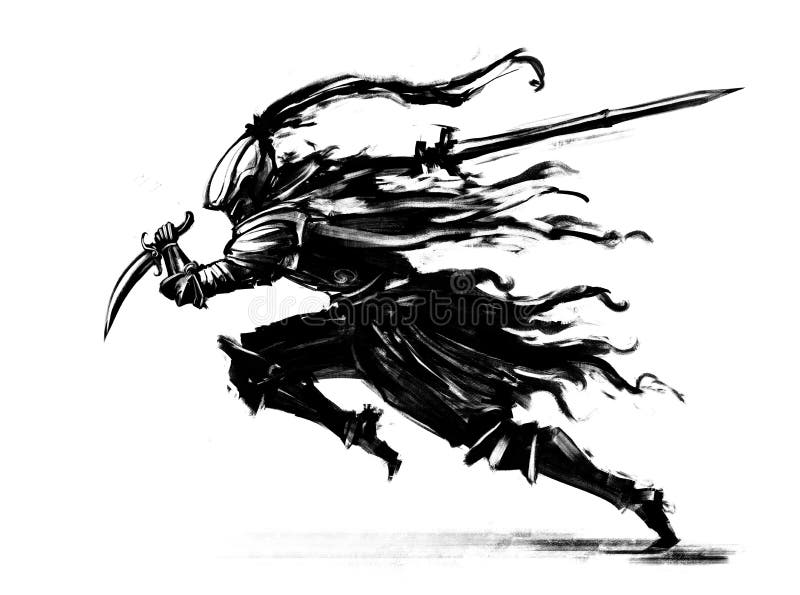 Knight in Armor with a Sword and Dagger, Rushing To Attack . Stock ...