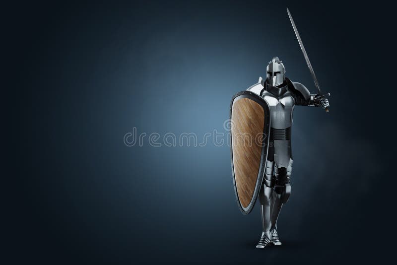 Knight in Armor with a Sword on a Dark Background, Medieval Knight ...