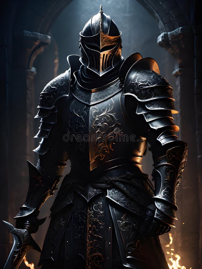 Knight in armor with sword stock illustration. Illustration of ...