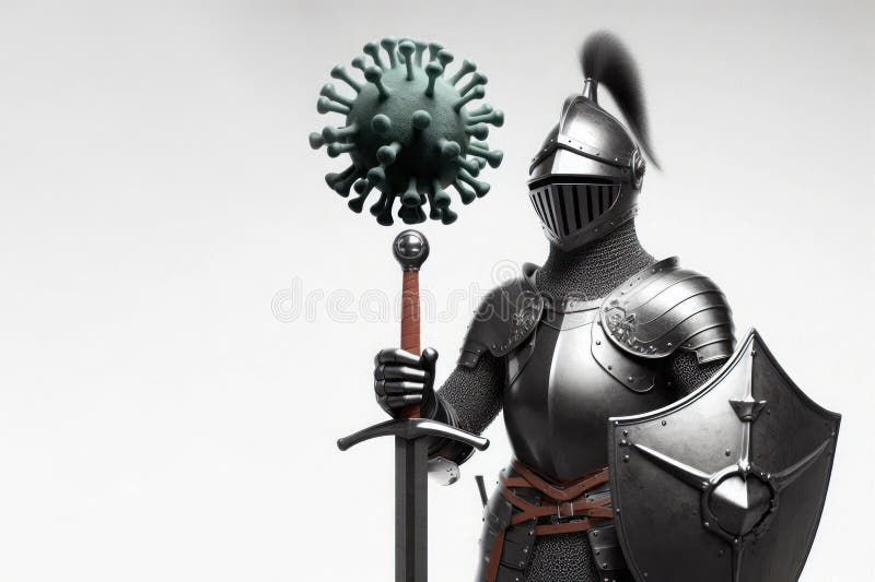 A Knight in Armor with a Viral Mace. Space for Text. Stock Image ...