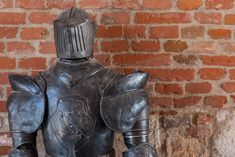 Knight Armour Against Brick Wall Background Stock Image - Image of ...
