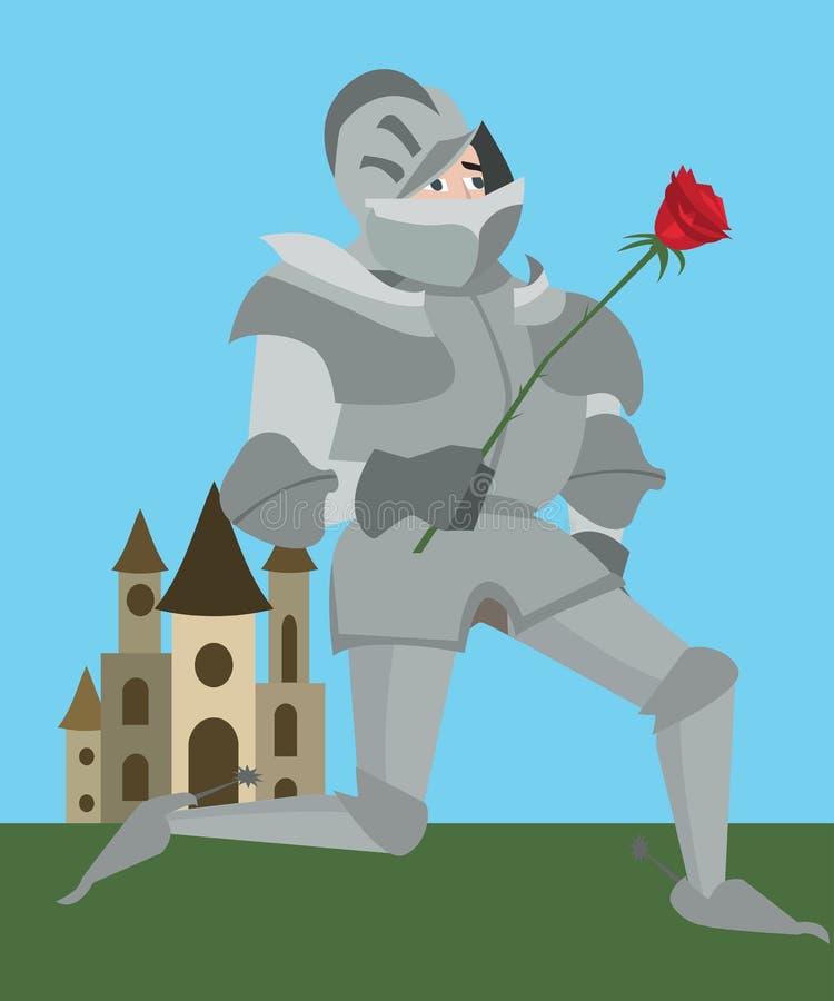 Knight in Armour with Red Rose Vector Romantic Cartoon Stock Vector ...
