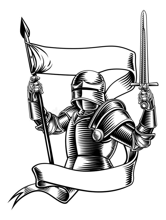 Knight with Banner Battle Flag Standard Ribbon Stock Vector ...