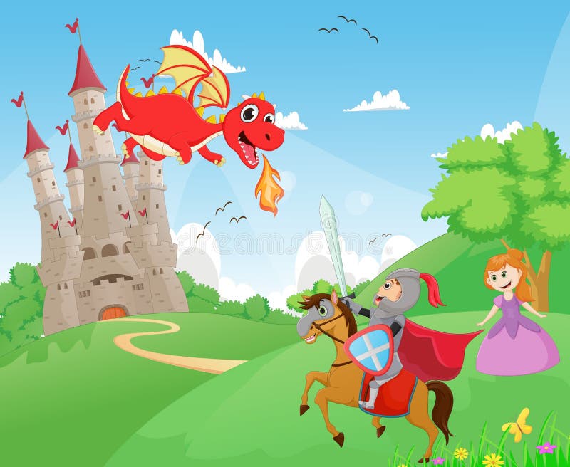 Knight Battling a Dragon To Protect the Princess Stock Vector ...
