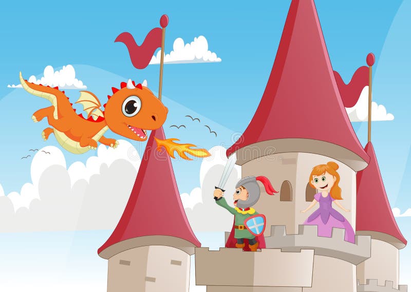 Knight Battling a Dragon To Protect the Princess Stock Vector ...