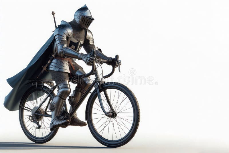 A Knight on a Bicycle in Armor. Space for Text. Stock Image - Image of ...