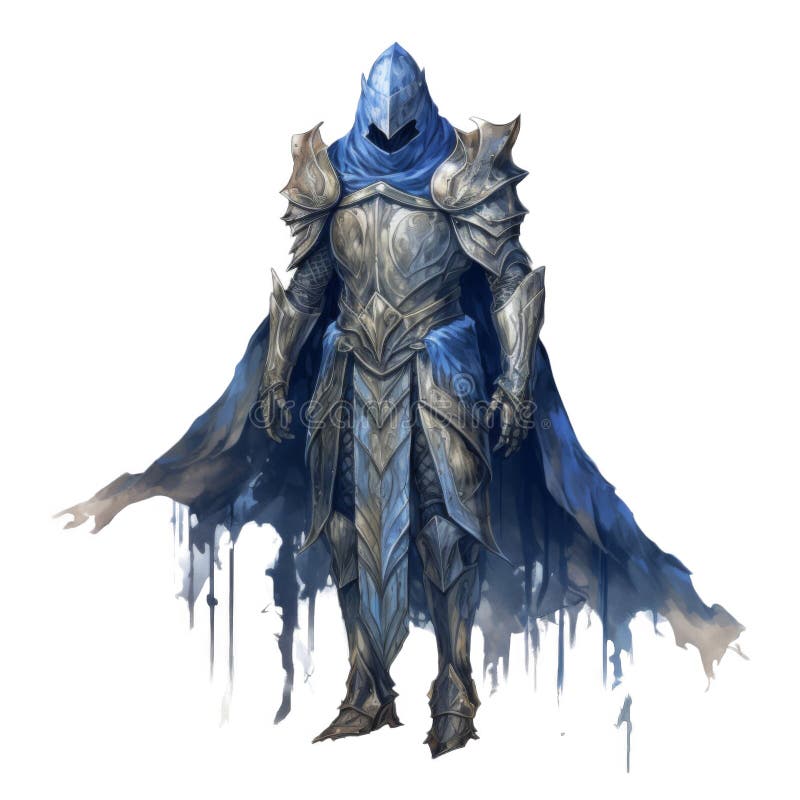 A Knight in Blue and Silver Armor with a Flowing Cloak Stock Image ...