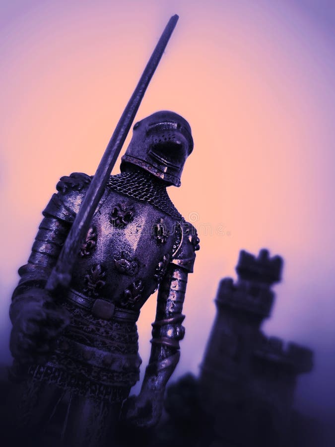 Knight and Castle Dark Fantasy Background Stock Image - Image of purple ...