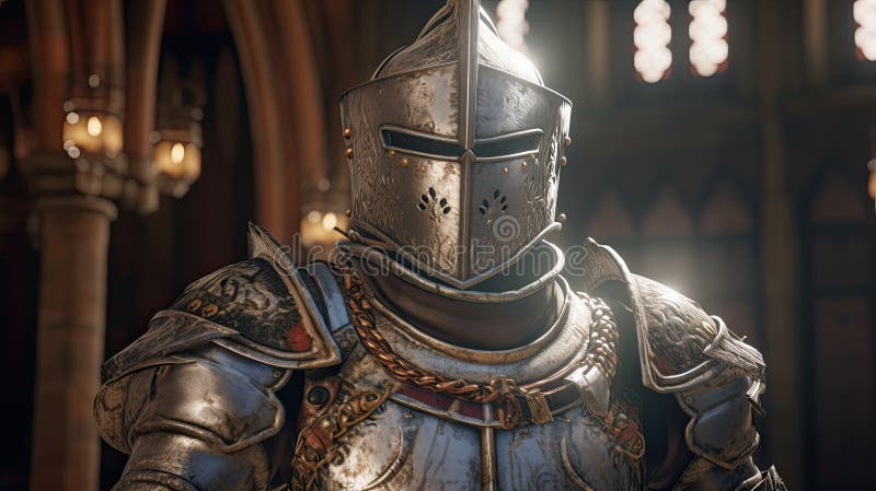 Knight in castle stock illustration. Illustration of weapon - 299170434