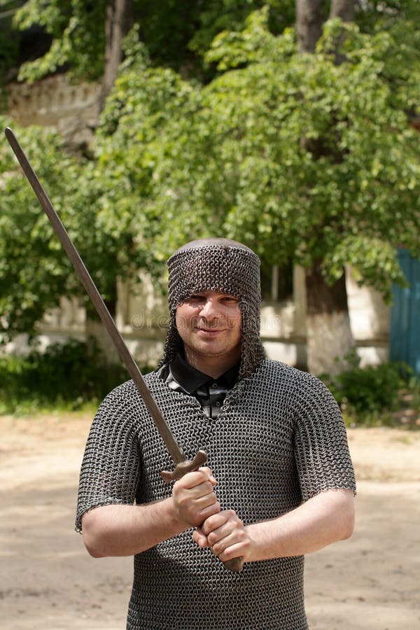 Knight in chain mail stock image. Image of mail, smiles - 5455429