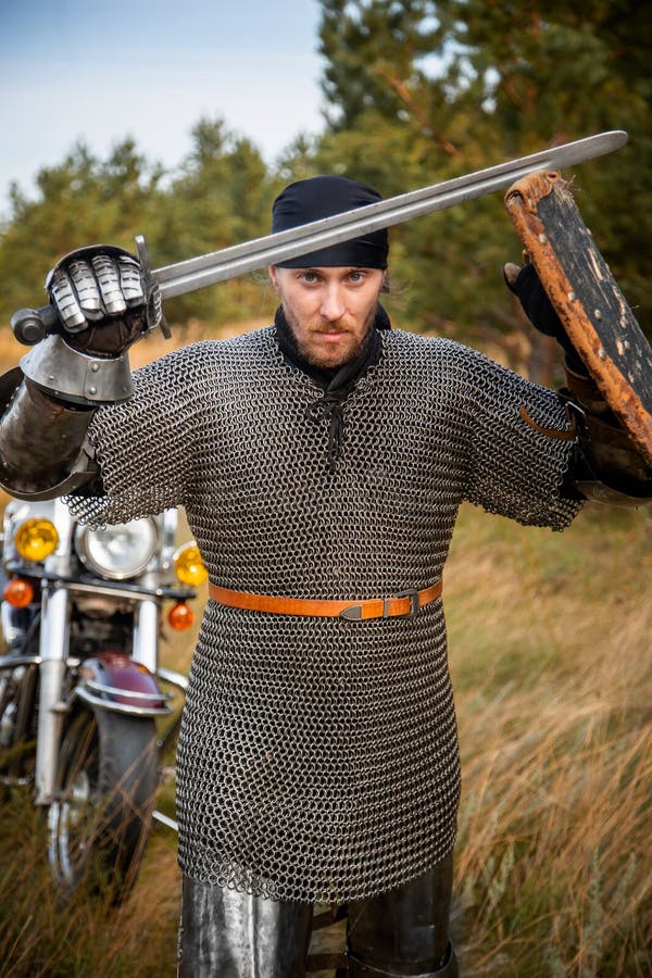 Knight in a Chainmail with a Sabre Stock Photo - Image of jousting ...