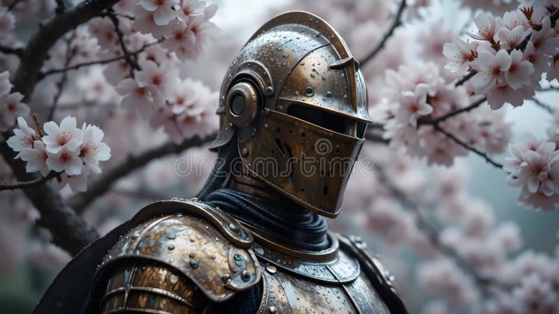 Knight in Cherry Blossom stock footage. Video of protection - 381336748