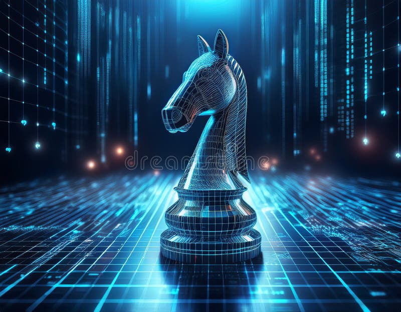 Knight Chess Piece Charging Forward on a Grid of Binary Code with ...