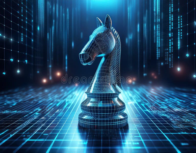 Knight Chess Piece Charging Forward on a Grid of Binary Code with ...