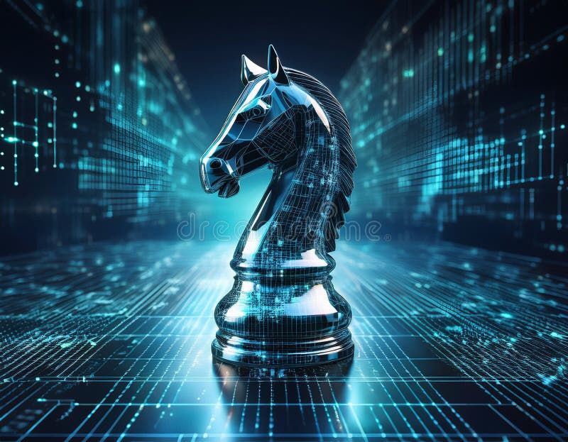 Knight Chess Piece Charging Forward on a Grid of Binary Code with ...