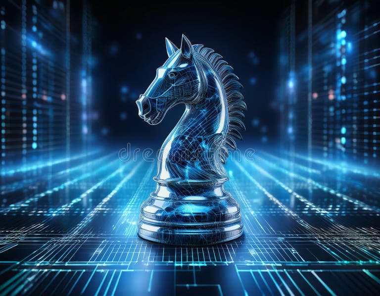 Knight Chess Piece Charging Forward on a Grid of Binary Code with ...