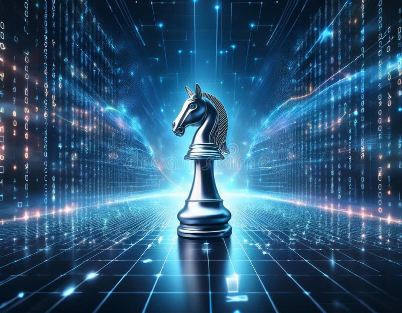 Knight Chess Piece Charging Forward on a Grid of Binary Code with ...