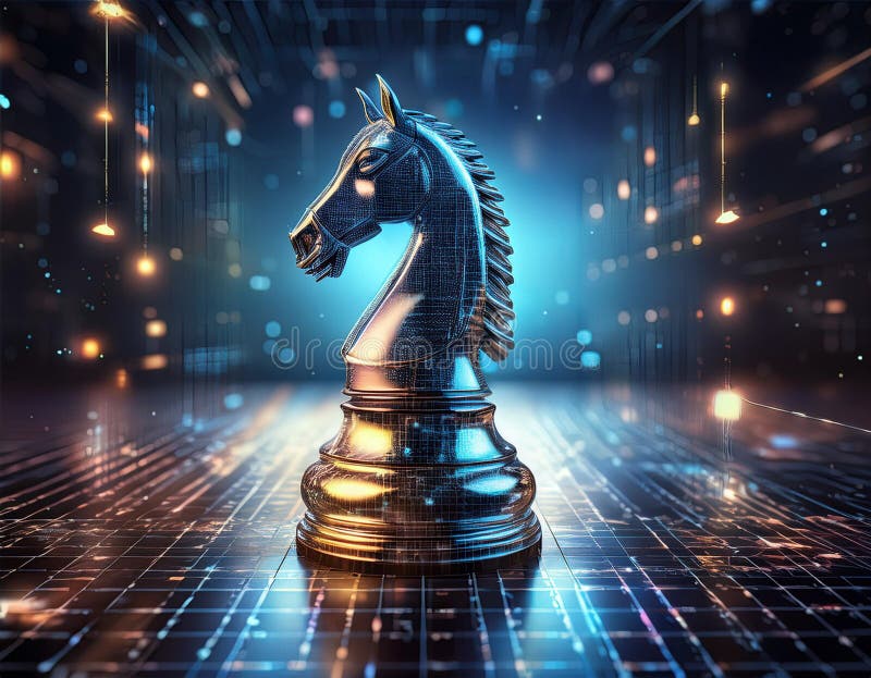 Knight Chess Piece Charging Forward on a Grid of Binary Code with ...
