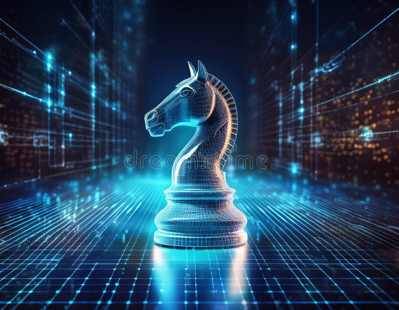 Knight Chess Piece Charging Forward on a Grid of Binary Code with ...