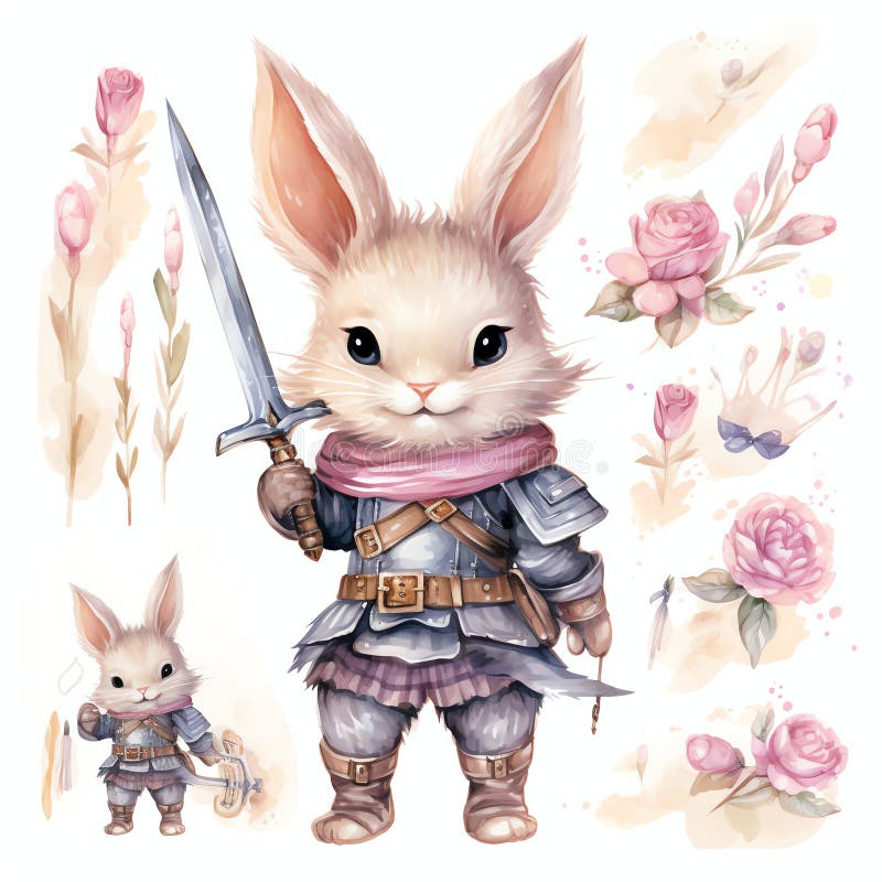 Knight Cute Bunny Blue Cute Bunny Watercolor Stock Illustration ...