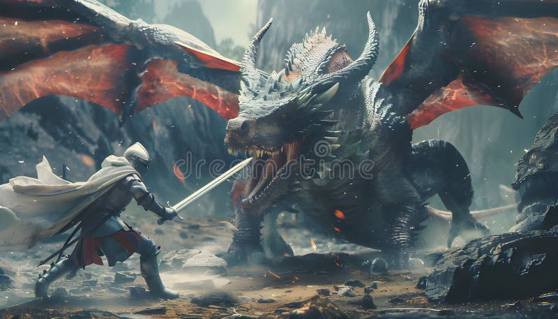Knight and dragon stock illustration. Illustration of fire - 336866776