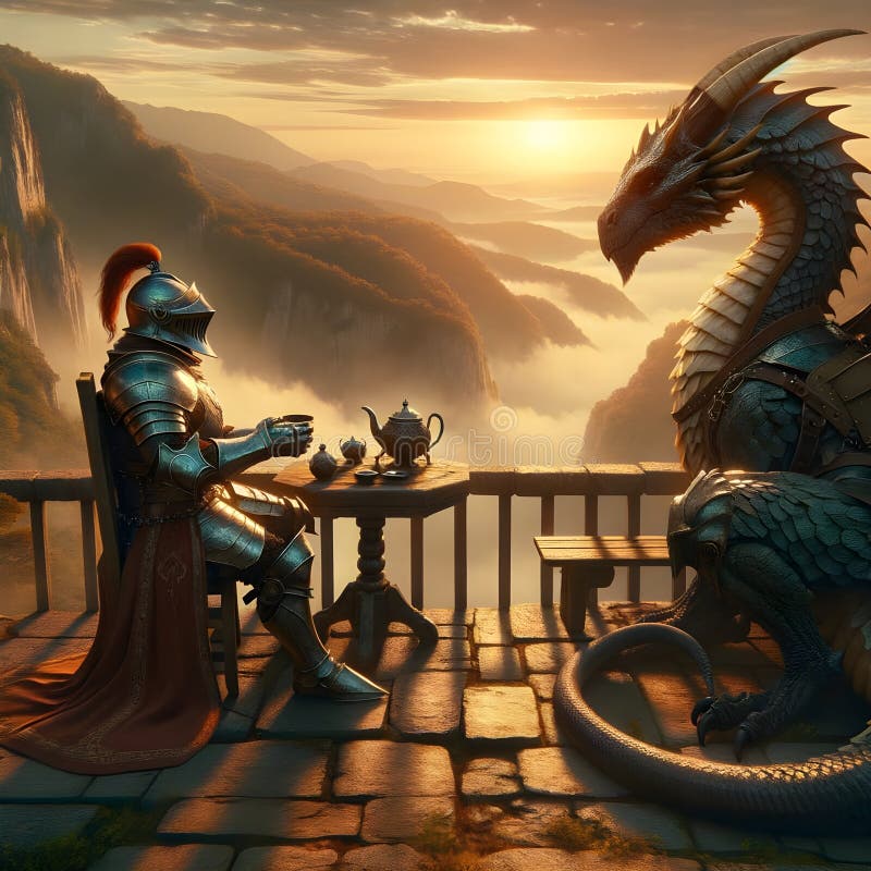 Knight Drinking Tea with a Dragon Stock Illustration - Illustration of ...