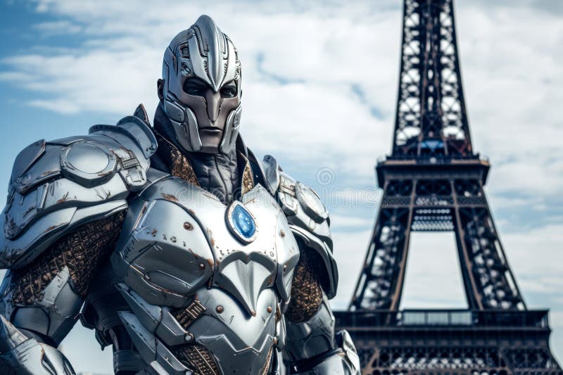 Knight with Eiffel Tower in Background, Paris, France Stock ...
