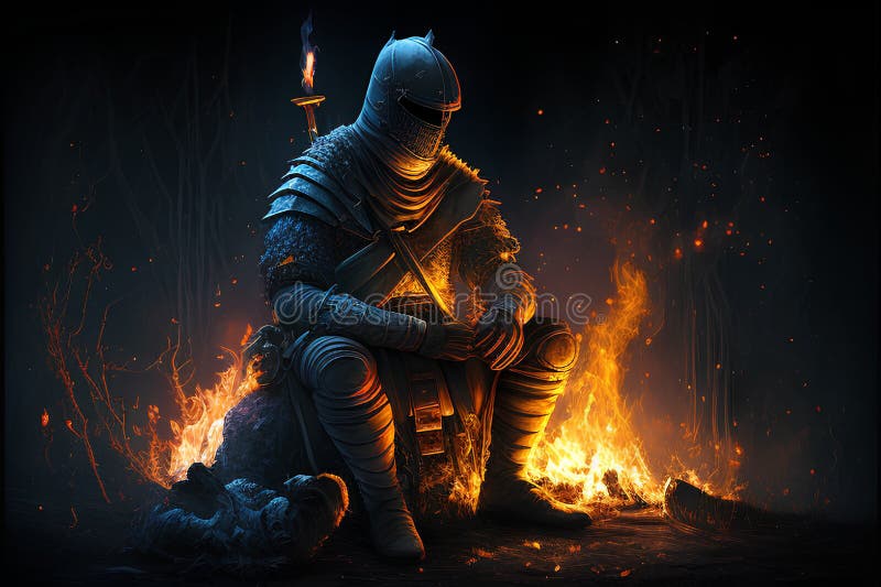 Knight in the Fire. 3d Illustration. Computer Generated Image Stock ...