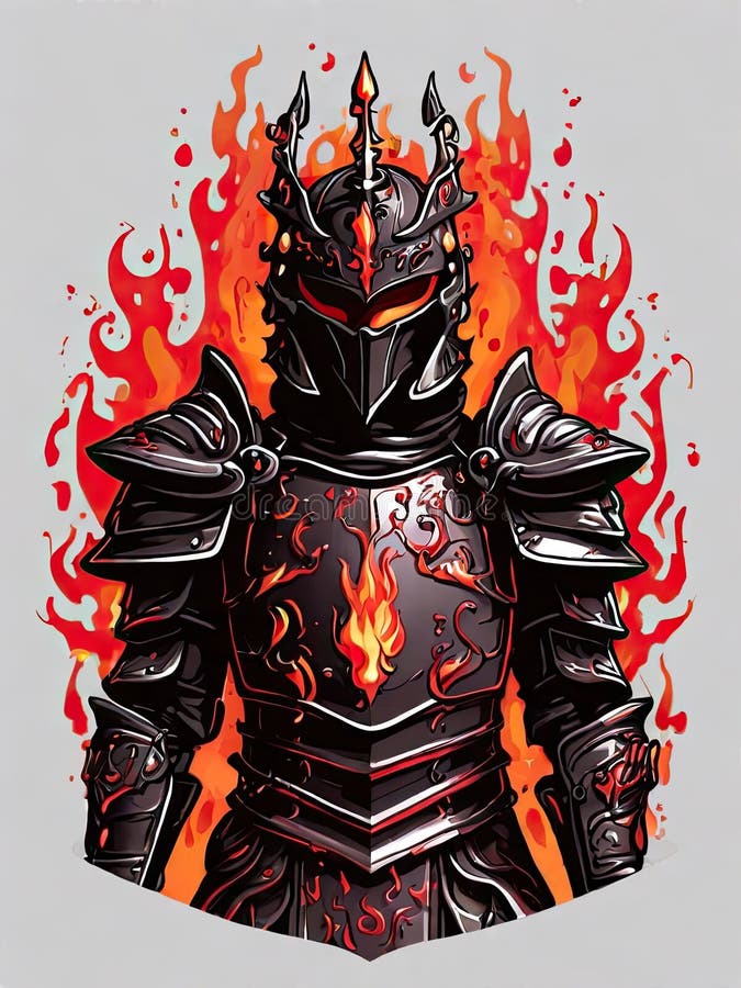 Knight in Fire, Illustration, Armor Warrior with Flames, a Powerful ...