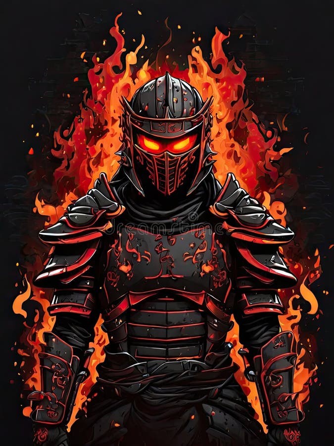 Knight in the Flames, Warrior Illustration on a Dark Background, a ...